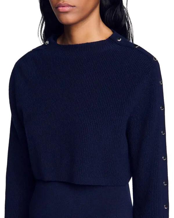 Sandro 2 In 1 Knit Midi Dress - Navy Blue