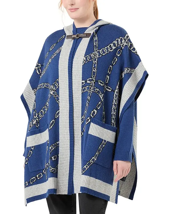 Marina Rinaldi Mrsquota Wool Cashmere Poncho - Blue Grey