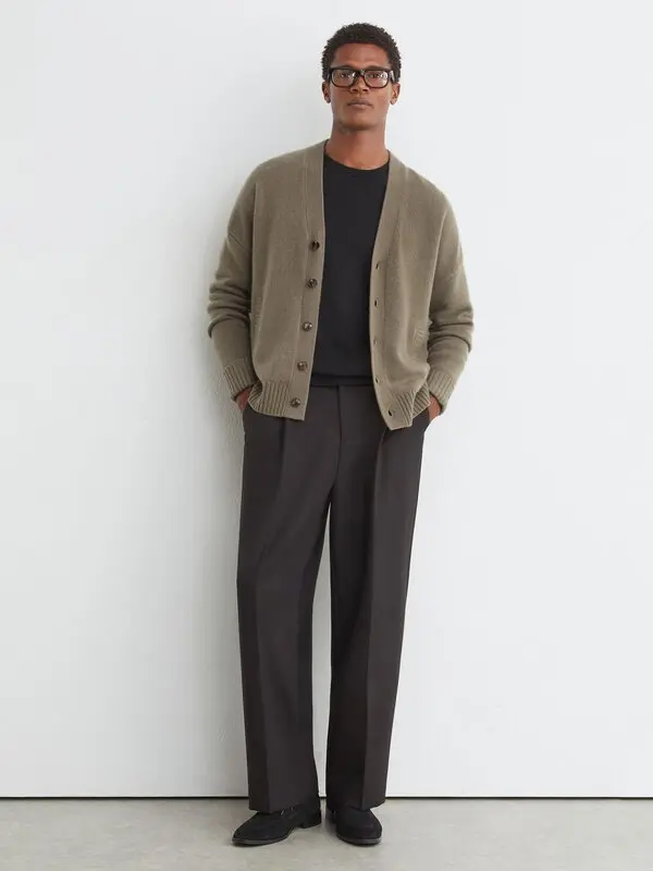 REISS Padstow 100% Cashmere V-neck Cardigan - Sable Green