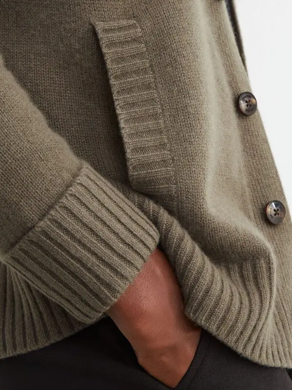 REISS Padstow 100% Cashmere V-neck Cardigan - Sable Green