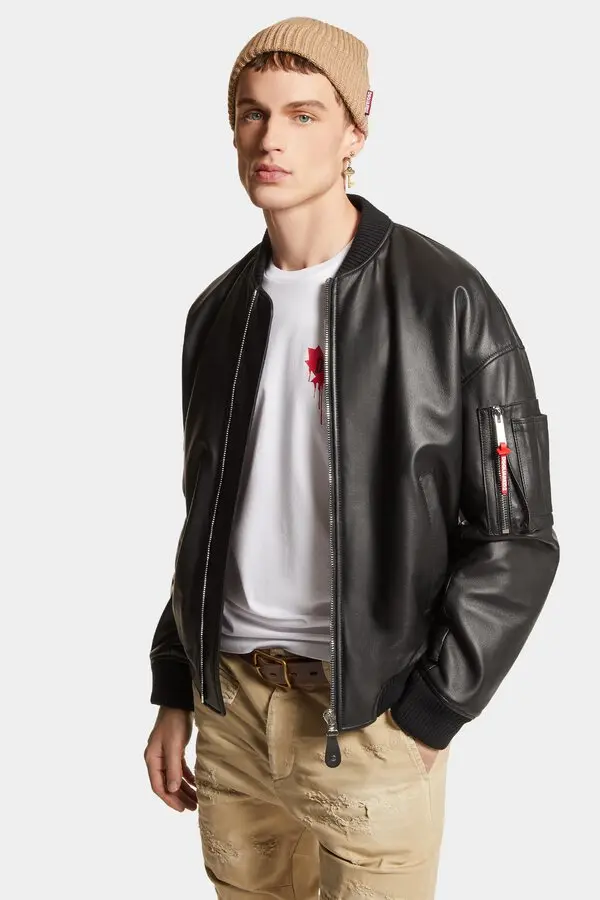 Dsquared2 Leather Bomber Jacket