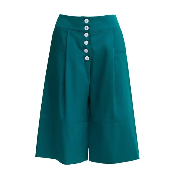 JULIA ALLERT Button Front Wide Leg Bermuda Shorts - Green