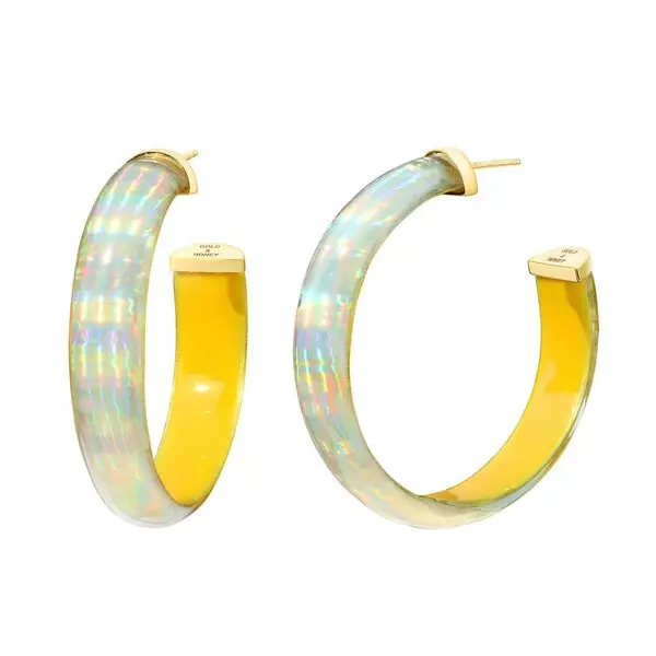 GOLD & HONEY Gold / Yellow Medium Iridescent Lucite Hoops In Yellow - Gold/yellow