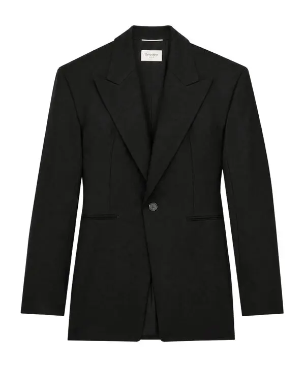 Saint Laurent Single-breasted Jacket In Grain De Poudre - Black