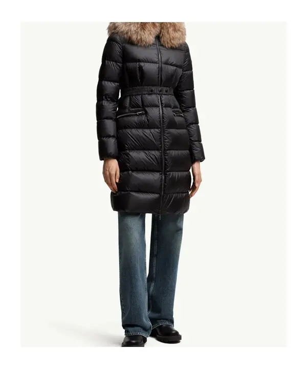Moncler Boedic Hooded Shearling-trimmed Long Down Jacket