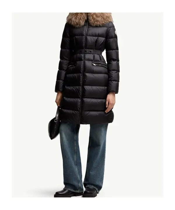 Moncler Boedic Hooded Shearling-trimmed Long Down Jacket