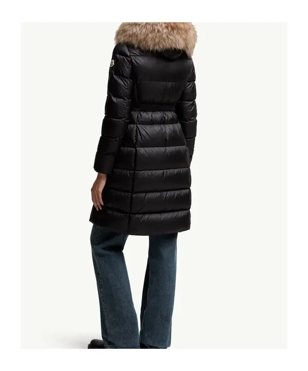 Moncler Boedic Hooded Shearling-trimmed Long Down Jacket