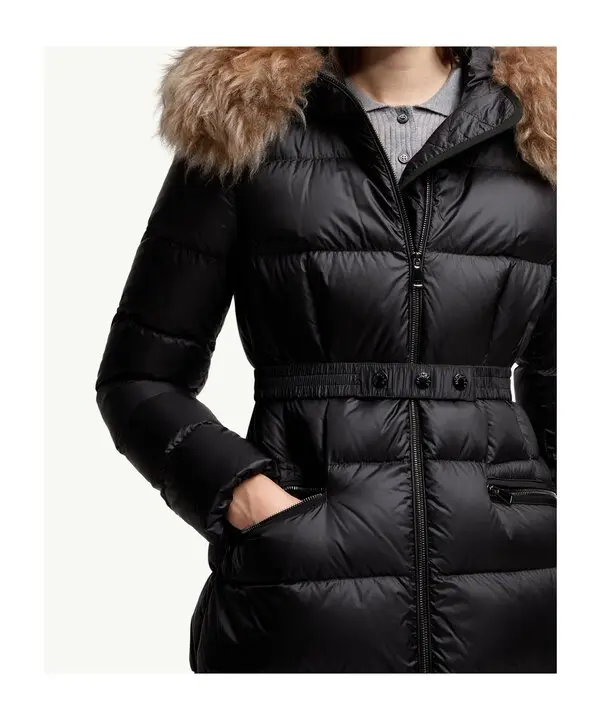 Moncler Boedic Hooded Shearling-trimmed Long Down Jacket