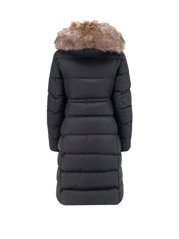 Moncler Boedic Long Down Jacket With Shearling Trim