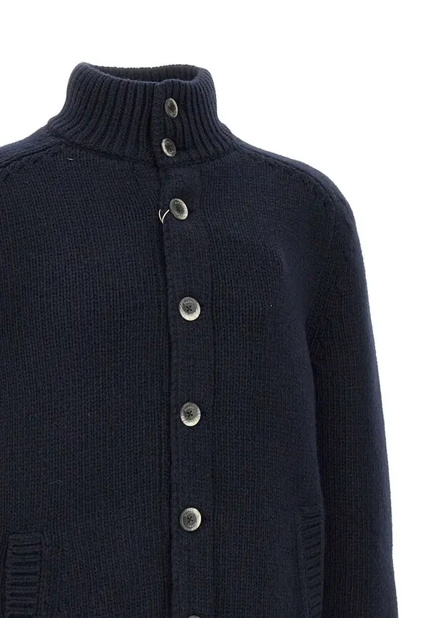Herno Button-up Wool Cardigan With High Neck - Black