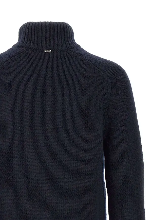 Herno Button-up Wool Cardigan With High Neck - Black