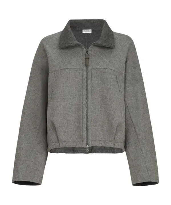 Brunello Cucinelli Hand-crafted Bomber Jacket In Virgin Wool Double Cloth With Shiny Zipper Pull
