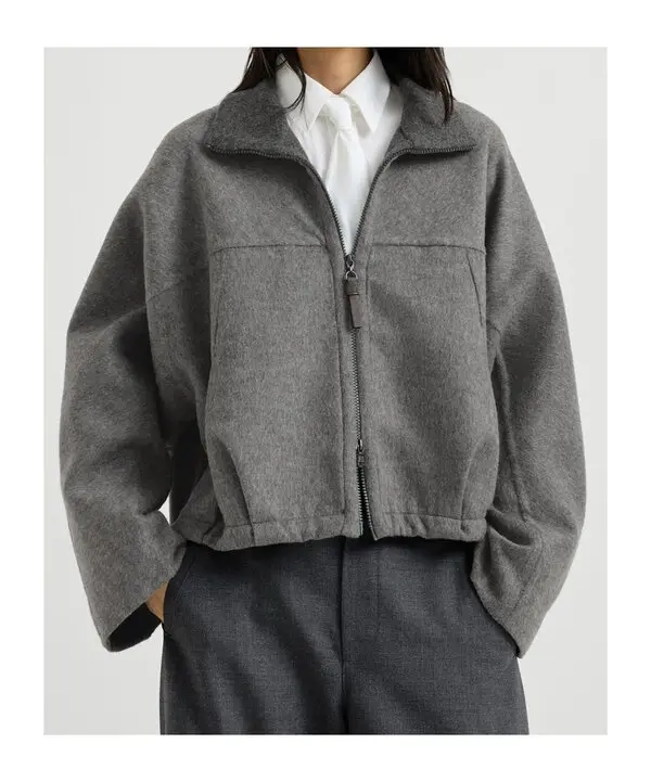 Brunello Cucinelli Hand-crafted Bomber Jacket In Virgin Wool Double Cloth With Shiny Zipper Pull
