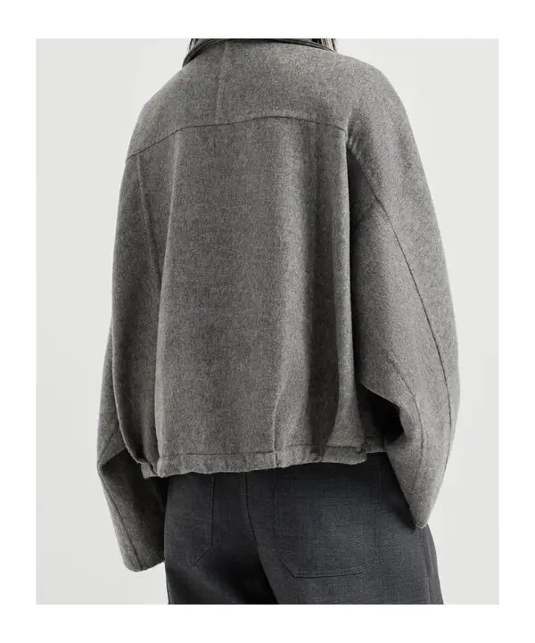 Brunello Cucinelli Hand-crafted Bomber Jacket In Virgin Wool Double Cloth With Shiny Zipper Pull