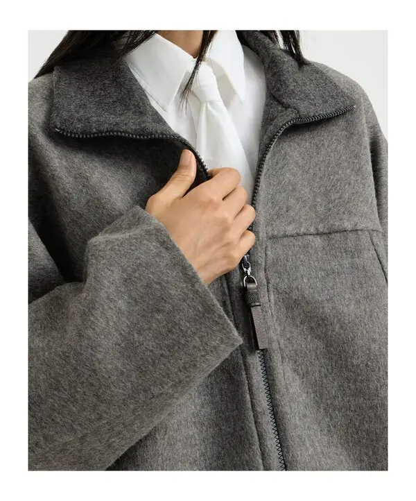 Brunello Cucinelli Hand-crafted Bomber Jacket In Virgin Wool Double Cloth With Shiny Zipper Pull
