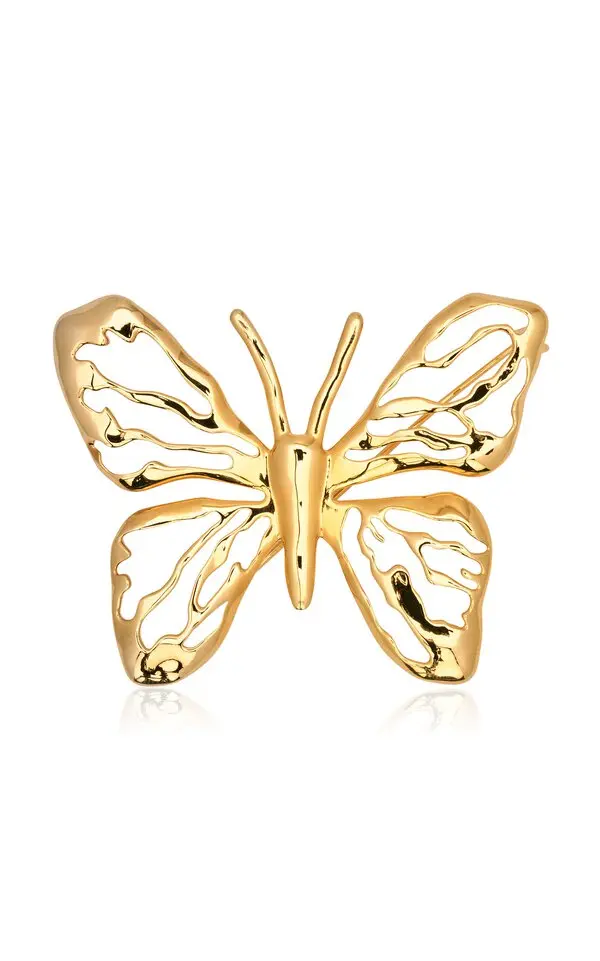 Oscar De La Renta Tone Lace Butterfly Brooch - Gold