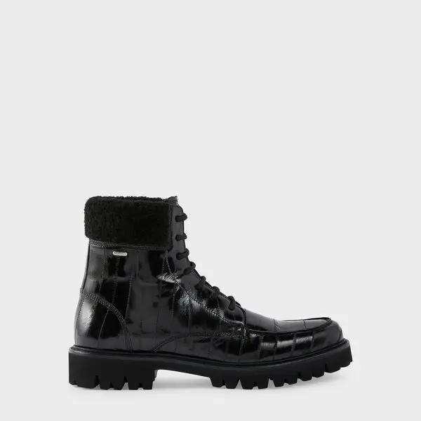 GIUSEPPE ZANOTTI Lace-up Eel Skin Combat Boots