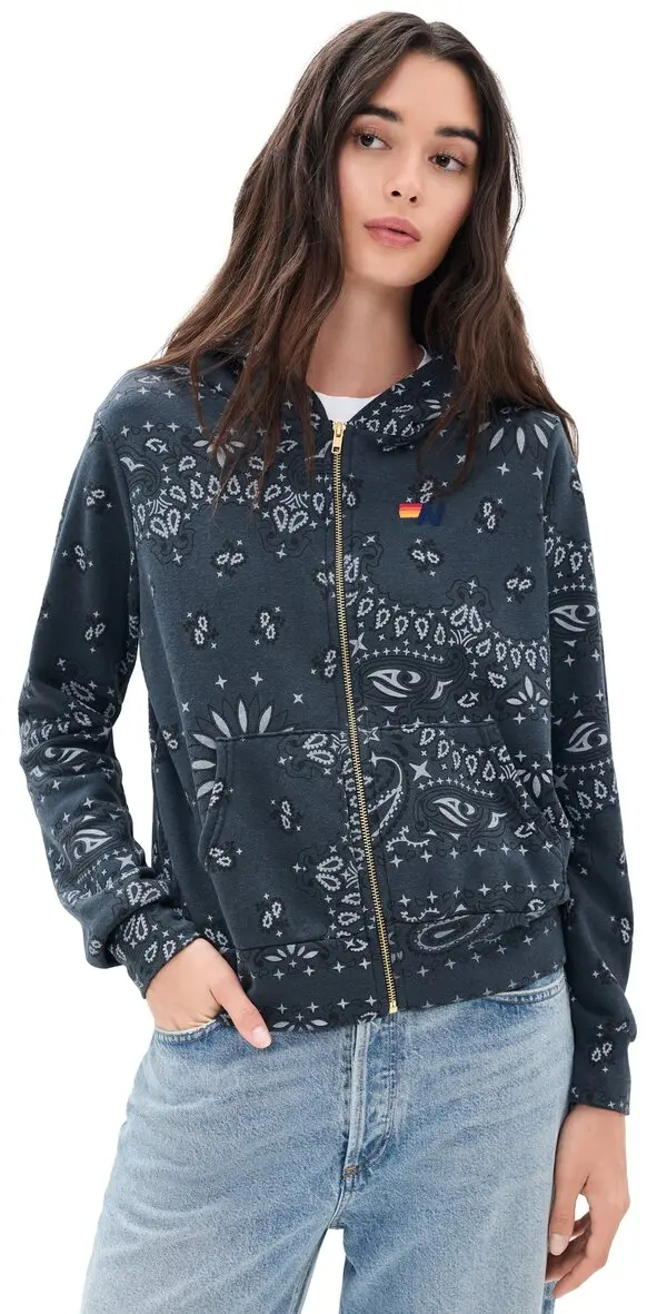 Aviator Nation Bandana Print Zip Hoodie - Charcoal