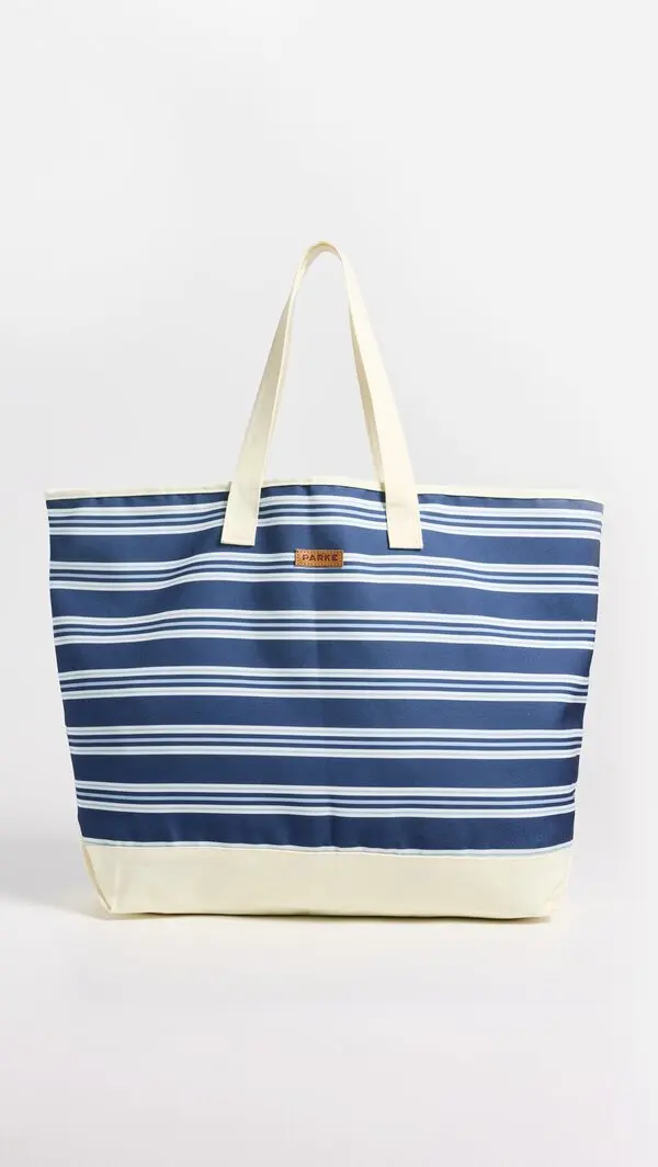 PARKE Oversized Striped Canvas Tote Bag - Denim Stripe