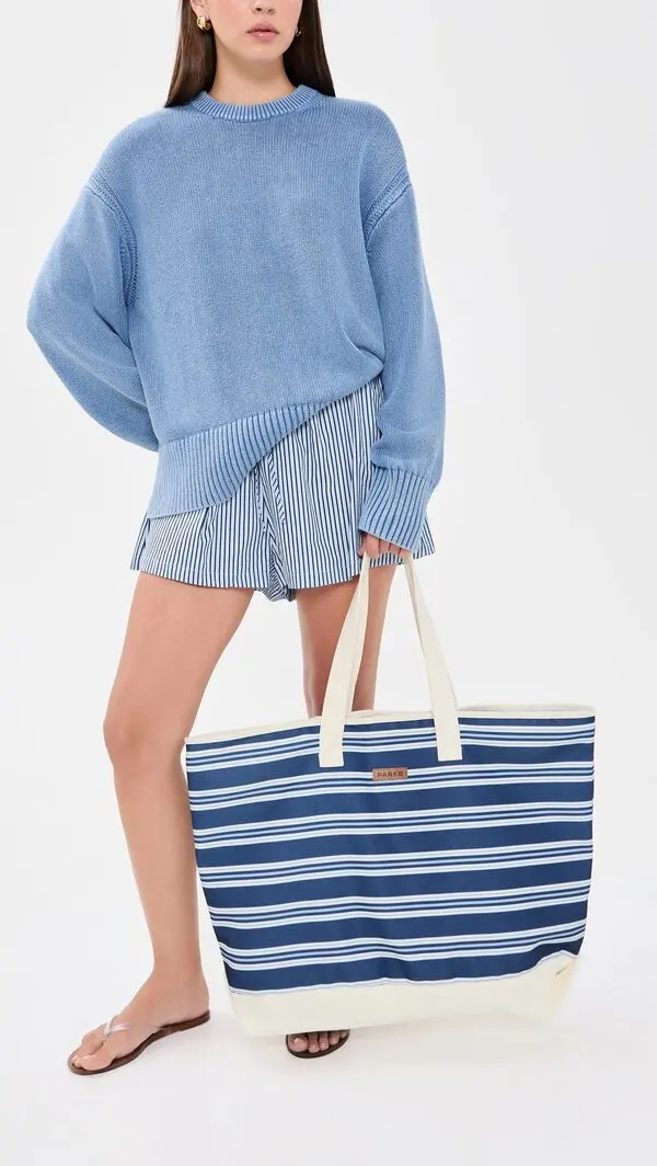 PARKE Oversized Striped Canvas Tote Bag - Denim Stripe