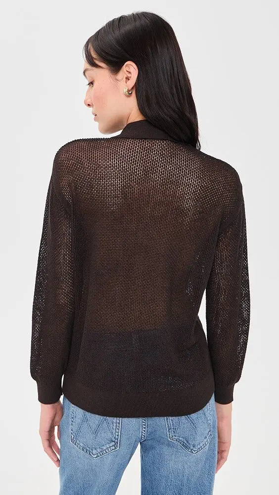 L'Agence Carine Pointelle Collared Sweater With Button Details And Pockets