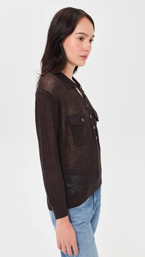L'Agence Carine Pointelle Collared Sweater With Button Details And Pockets