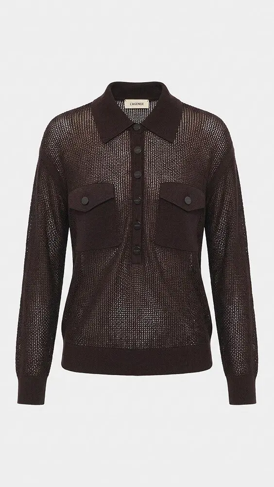 L'Agence Carine Pointelle Collared Sweater With Button Details And Pockets