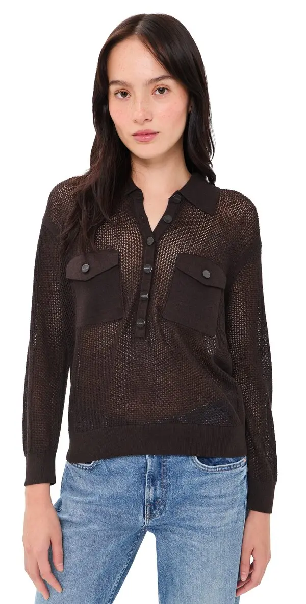 L'Agence Carine Pointelle Collared Sweater - Coffee Bean