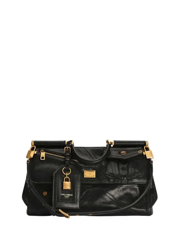 Dolce & Gabbana Biker Patch Calfskin My Sicily Medium Handbag - Black