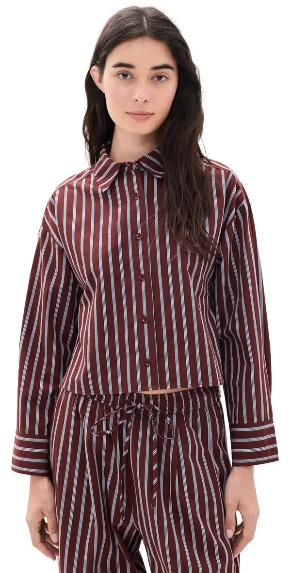 APIECE APART Cropped Isolde Button-down Shirt - Spice Multi Stripe