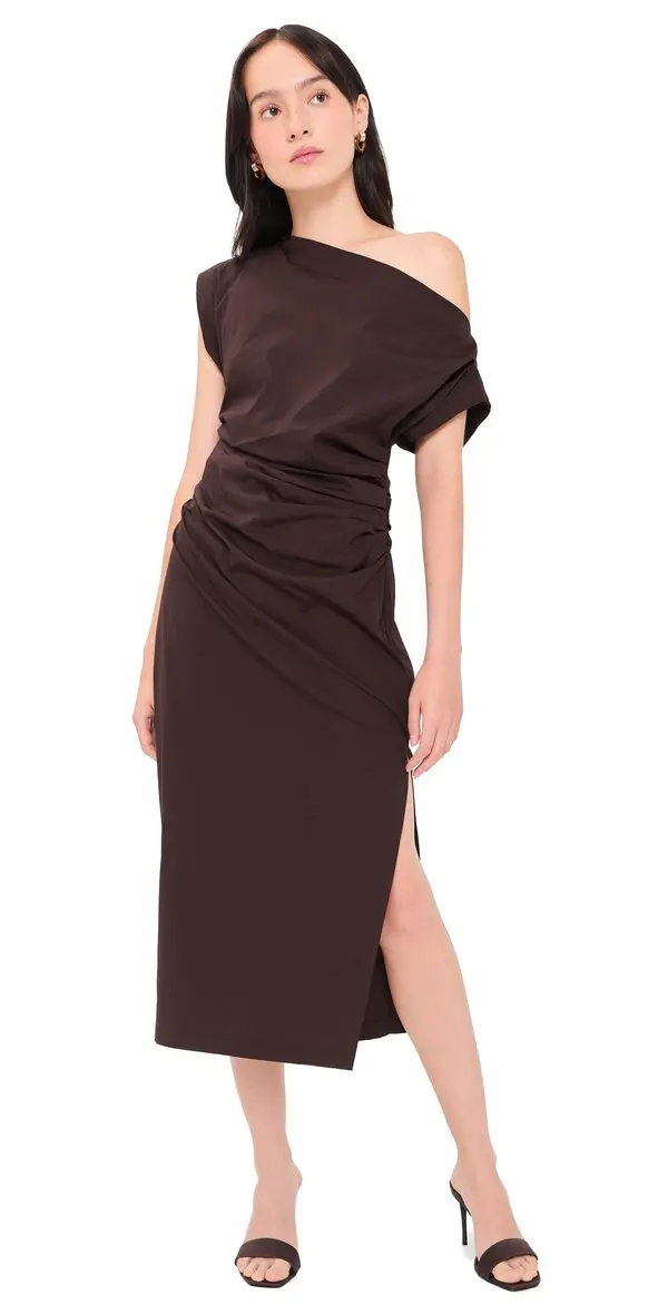 A.L.C. Nara One-shoulder Ruched Midi Dress - Ganache