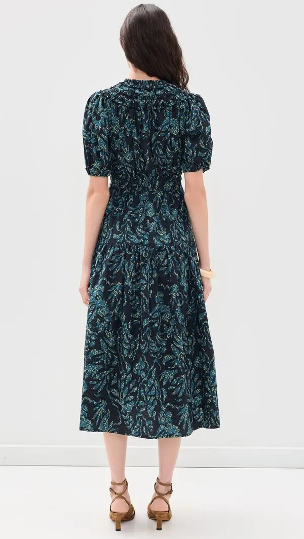 Ulla Johnson Othella Short Sleeve Botanical Print Cotton Dress - Midnight