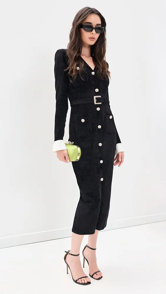 SELF-PORTRAIT Chenille Knit Midi Dress