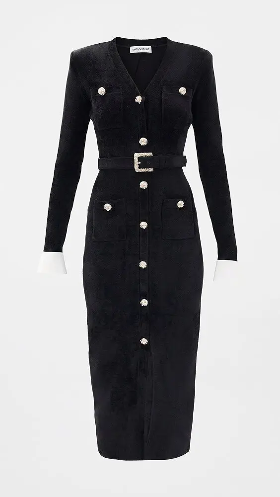 SELF-PORTRAIT Chenille Knit Midi Dress