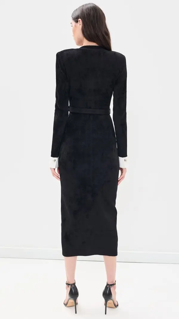 SELF-PORTRAIT Chenille Knit Midi Dress With Embellished Buttons