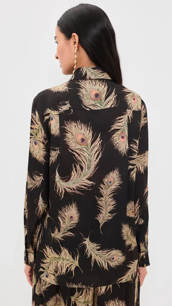Zimmermann Valiant Silk Button Down Shirt With Peacock Feather Print