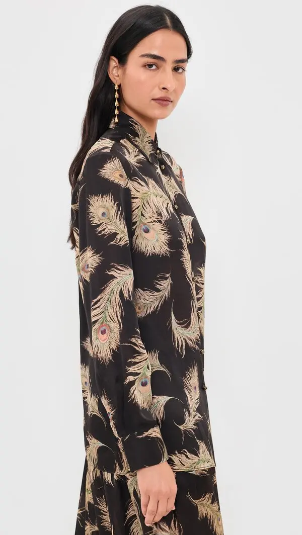 Zimmermann Valiant Silk Button Down Shirt With Peacock Feather Print
