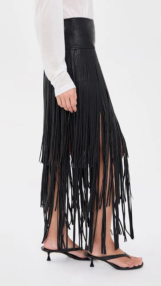 L'Agence Karoline Maxi Fringe Skirt