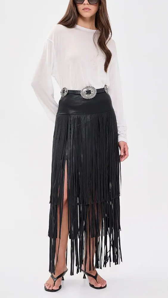 L'Agence Karoline Maxi Fringe Skirt
