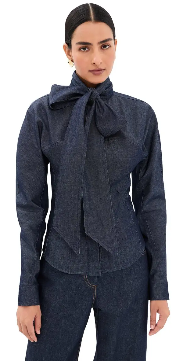 Françoise Hendrix Denim Shirt With Neck Tie