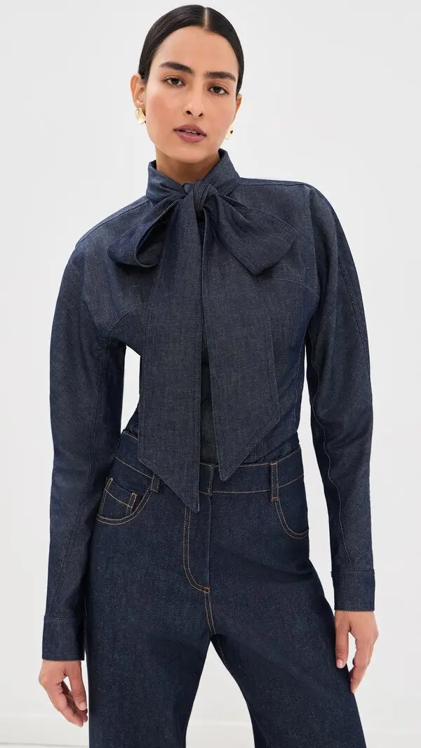 Françoise Hendrix Denim Shirt With Neck Tie