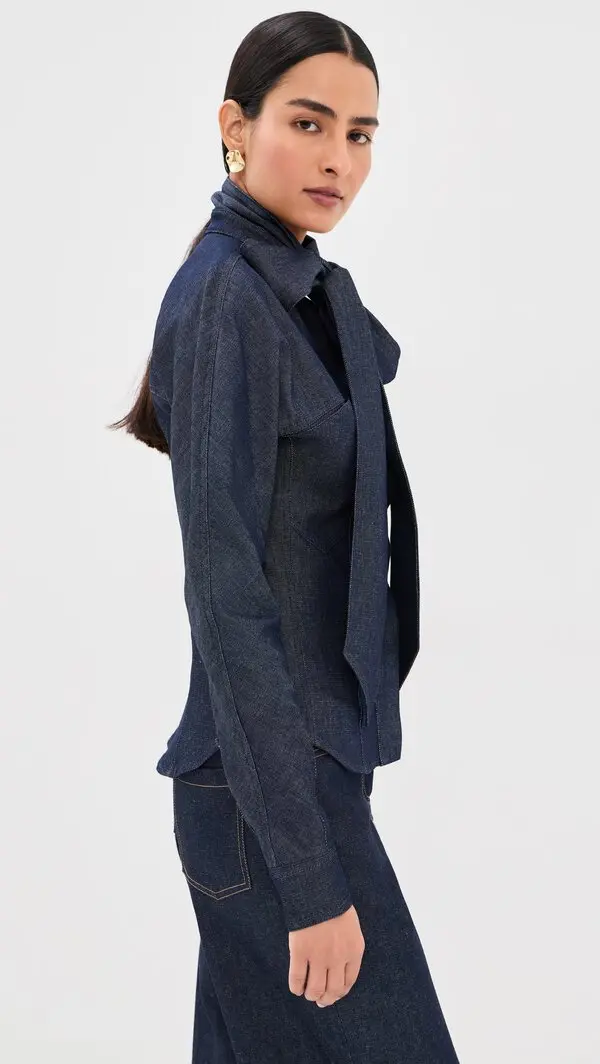 Françoise Hendrix Denim Shirt With Neck Tie