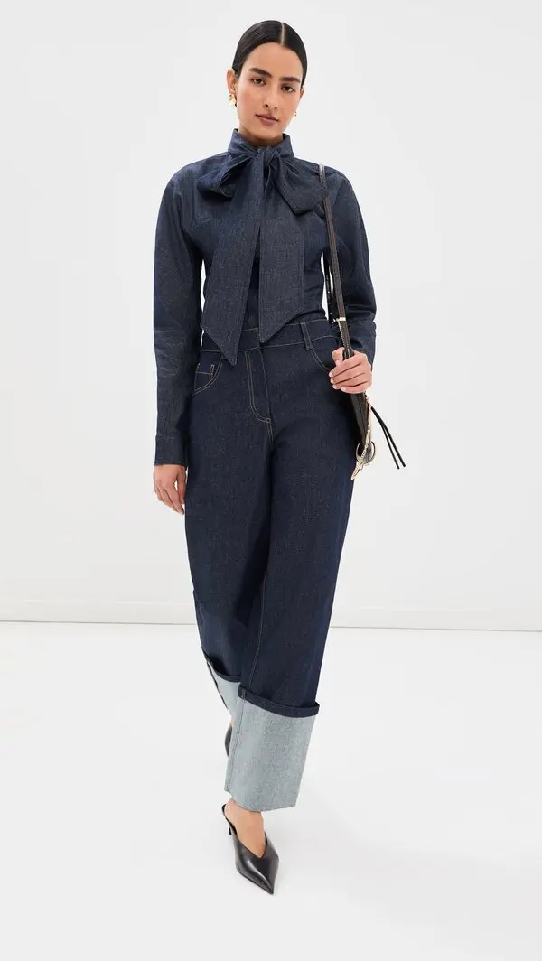 Françoise Hendrix Denim Shirt With Neck Tie