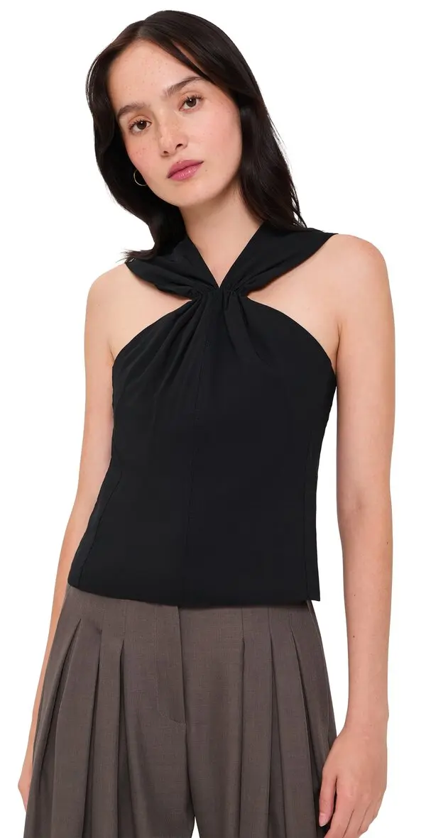 A.L.C. Elouise Sleeveless V-neck Top With Ruching - Black