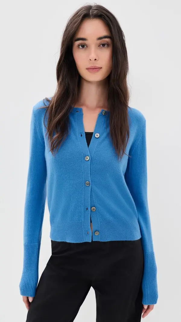 LA LIGNE Solid Cashmere Cardigan - Cerulean