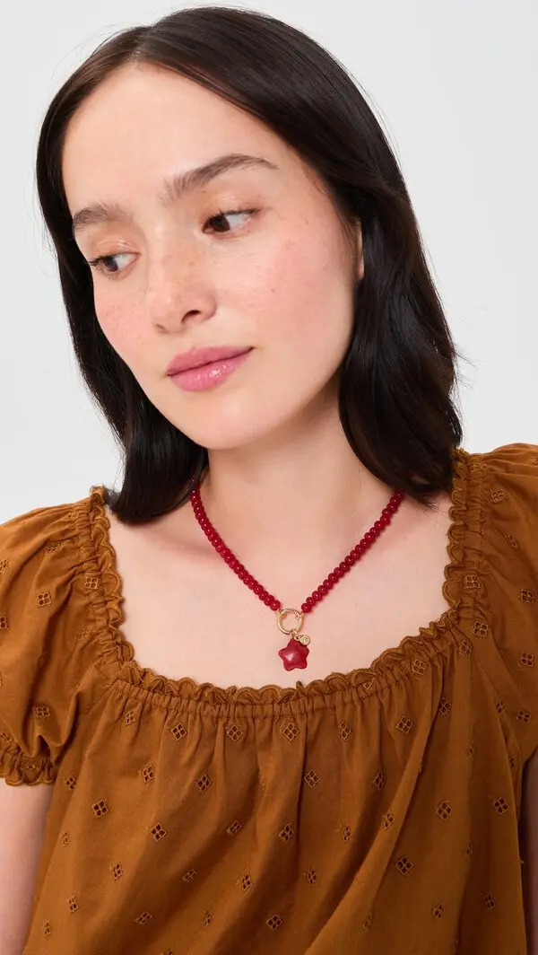 Madewell Puffy Flower Beaded Charm Necklace With Cubic Zirconia Accent - Pomegranate Seed