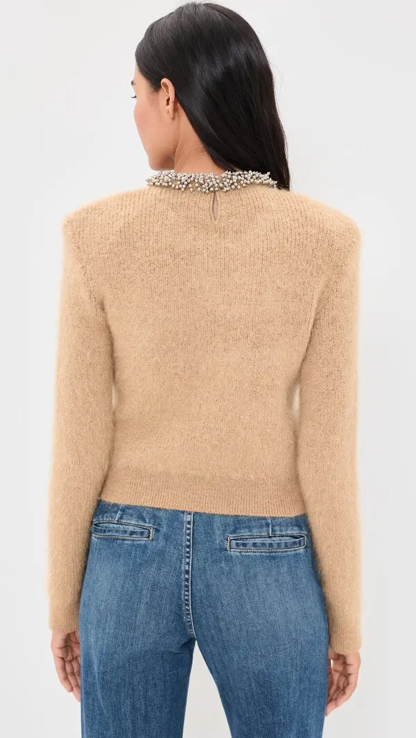 SELF-PORTRAIT Beaded Embellished Knit Sweater - Brown