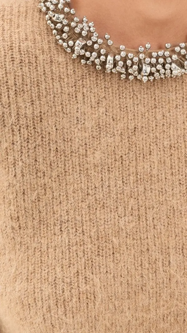 SELF-PORTRAIT Beaded Embellished Knit Sweater - Brown