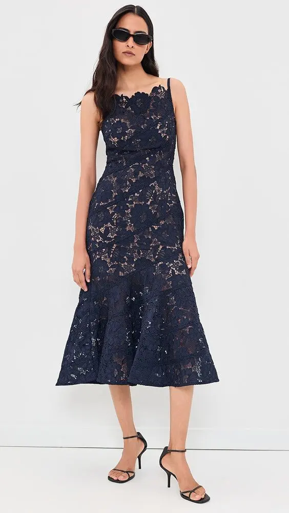 SELF-PORTRAIT Spiral Lace Midi Dress