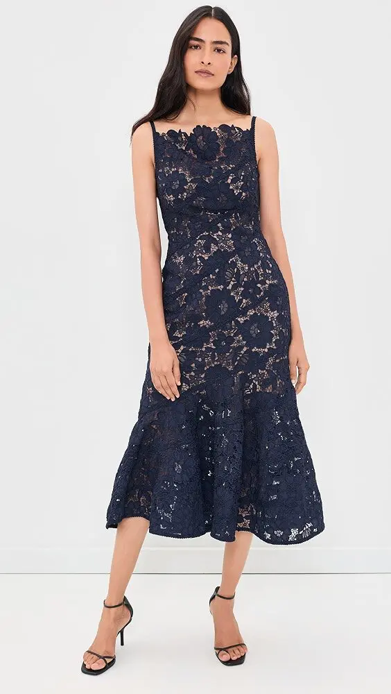 SELF-PORTRAIT Spiral Lace Midi Dress